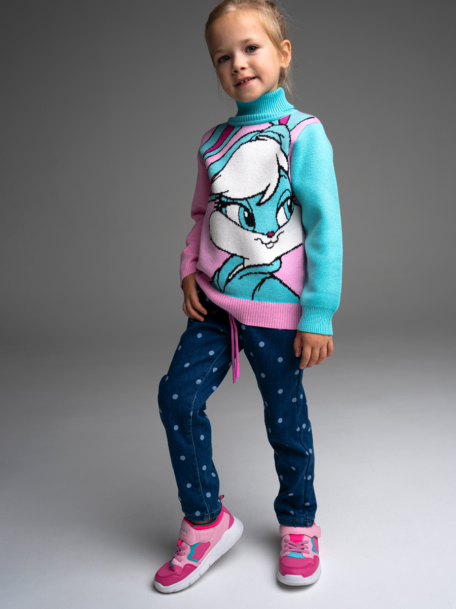 Темно-синие брюки джинсовые утепленные флисом для девочки PlayToday ...